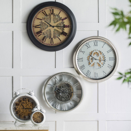 26" Black & Yellow Classic Gears Round Roman Numeral Wall Clock ...