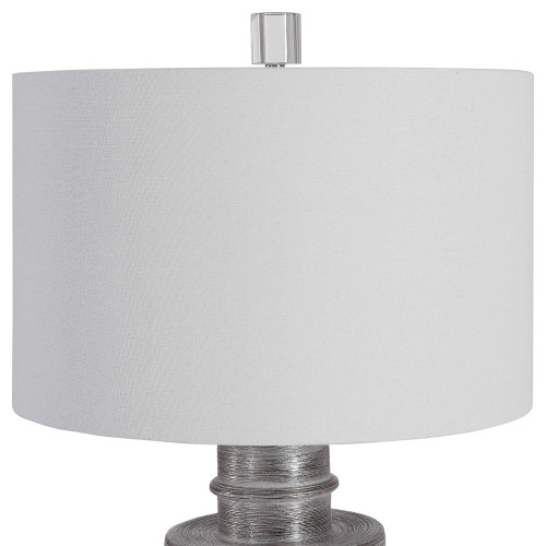 29" Ribbed Textured Silver Ceramic Table Lamp with White Hardback Drum ...