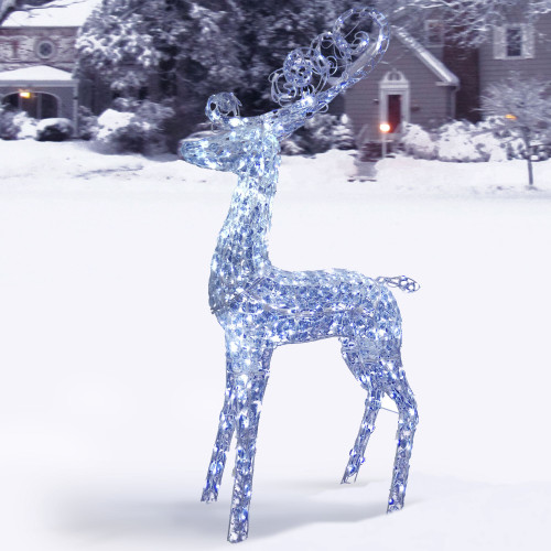 60" Blue Pre-Lit LED Standing Reindeer Christmas Outdoor Decoration ...