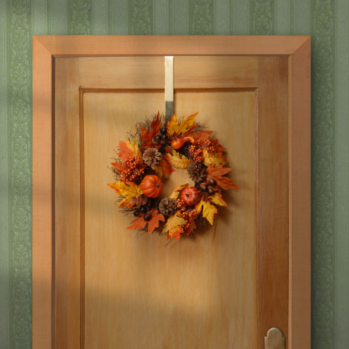 Pumpkins & Maple Leaves Artificial Fall Harvest Wreath, 16-Inch ...