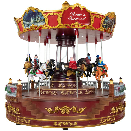 14" LED Lighted Animated & Musical Carousel Christmas Decoration ...