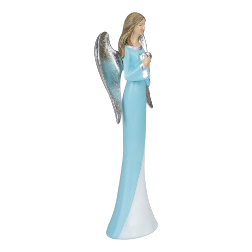 16" Blue & White Angel Figure Holding a Heart | Christmas Central