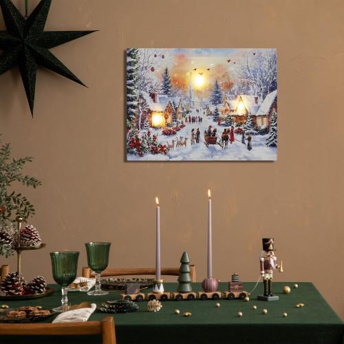 LED Lighted Snowy Christmas Village Canvas Wall Art - 11.75" x 15.75 ...
