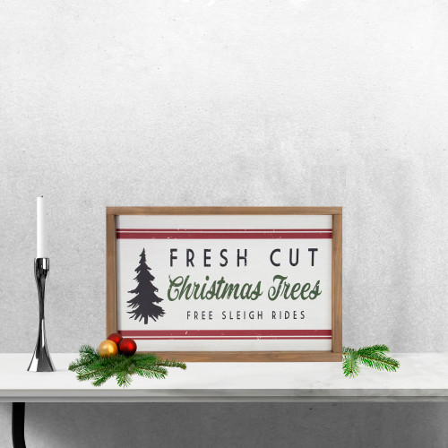 18" Wooden Framed "Fresh Cut Christmas Trees" Wall Sign | Christmas Central