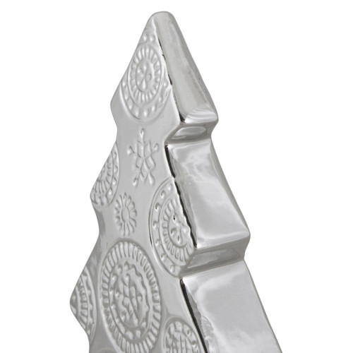 6.5" Metallic Silver Ceramic Christmas Tree with Snowflakes Decoration ...