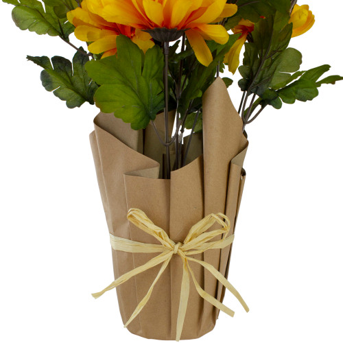 20" Yellow Fall Harvest Artificial Mum Plant in a Pot | Christmas Central