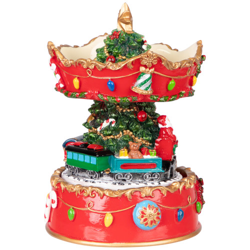 Santa on Train Musical Christmas Carousel - 6" - Red & Gold | Christmas ...