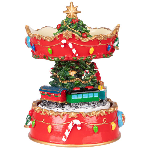Santa on Train Musical Christmas Carousel - 6" - Red & Gold | Christmas ...