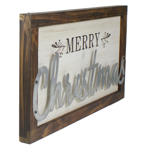 18" Merry Christmas Framed Wood & Metal Wall Decoration | Christmas Central