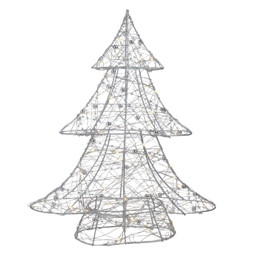 LED Lighted Wire & Bead Christmas Tree - 15.25" - Silver - Warm White ...