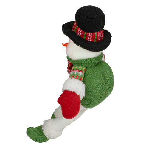 18" Red & Green Sitting Smiling Snowman Christmas Figure | Christmas ...