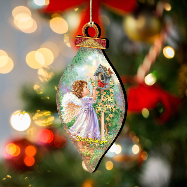 Set of 2 Little Angel with Cardinals in their House Wooden Ornaments 5. ...