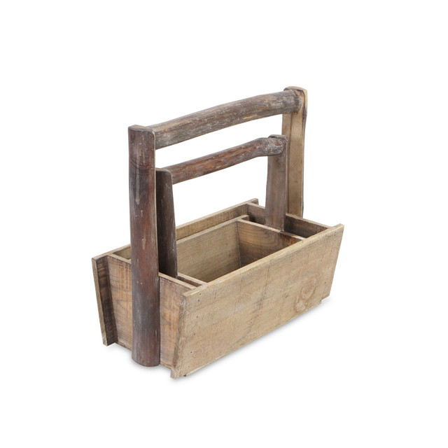 Set of 2 Wooden Storage Caddy with High Handle 16.5" | Christmas Central