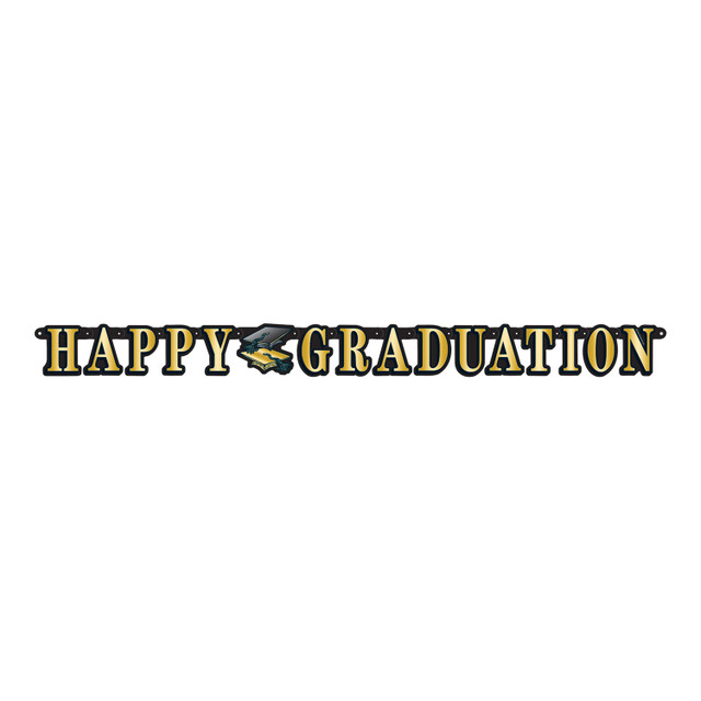 Pack of 12 Black & Gold “HAPPY GRADUATION” streamer 5’ | Christmas Central