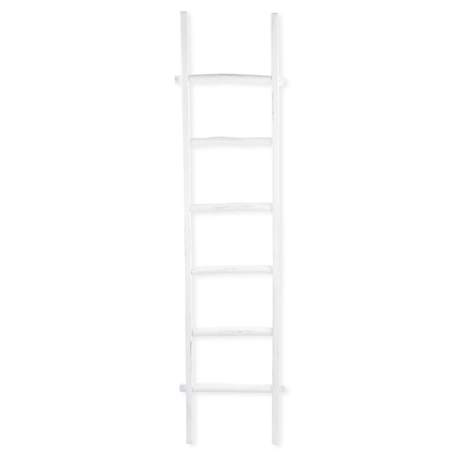 76.25" Rustic White Handcrafted Six Tiers Straight Body Ladder ...