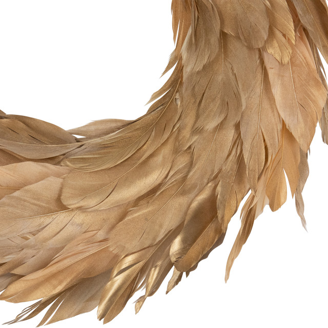 Artificial Feather Wreath - 14" - Gold | Christmas Central