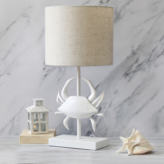 Coastal Pinching Crab Table Lamp with Drum Shade - 18.25" - White ...