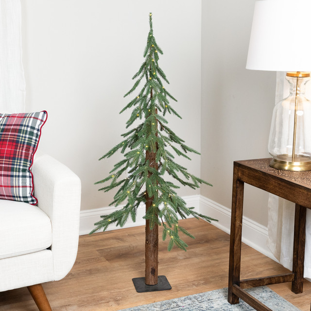 Pre-Lit Medium Alpine Artificial Christmas Tree - 4' - Clear LED Lights ...