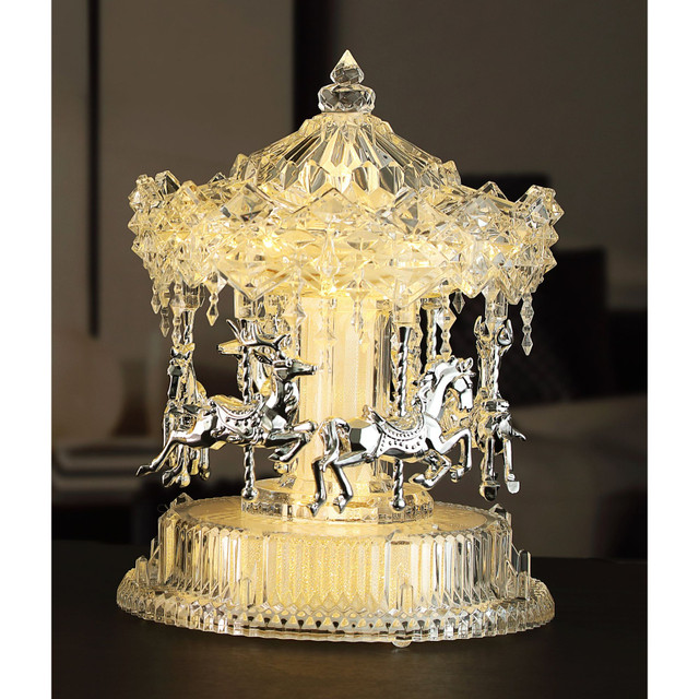 10" Clear & Silver Carousel Horses with Rotational Motion Tabletop ...