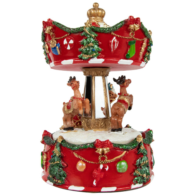 6.5" Musical Revolving Santa in Sleigh & Reindeer Christmas Carousel ...