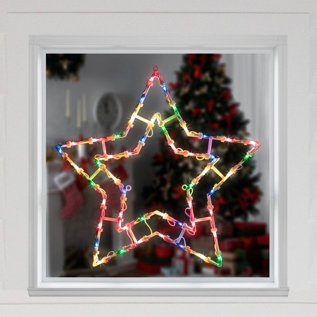 16" Multi-Color Lighted Star Christmas Window Silhouette Decoration ...