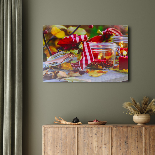 LED Lighted Fall Candle & Berries Canvas Wall Art 23.5" x 15.75 ...
