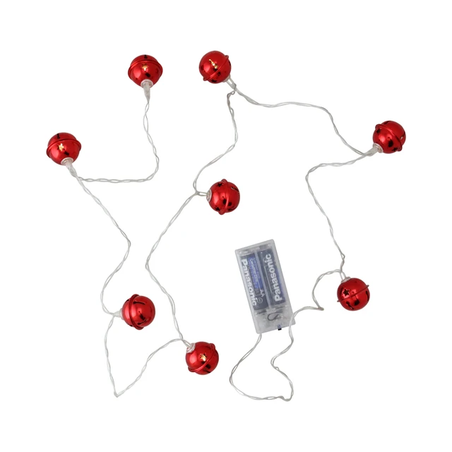 8 Battery Operated Red LED Jingle Bell Christmas Lights - Clear Wire ...