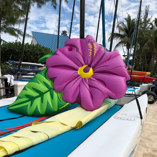 70" Inflatable Green & Pink Summer Hibiscus Flower Lounge Pool Float ...