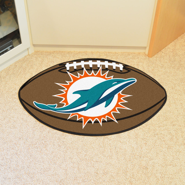 20.5" x 32.5" Brown & Blue NFL Miami Dolphins Football Shaped Mat Area ...