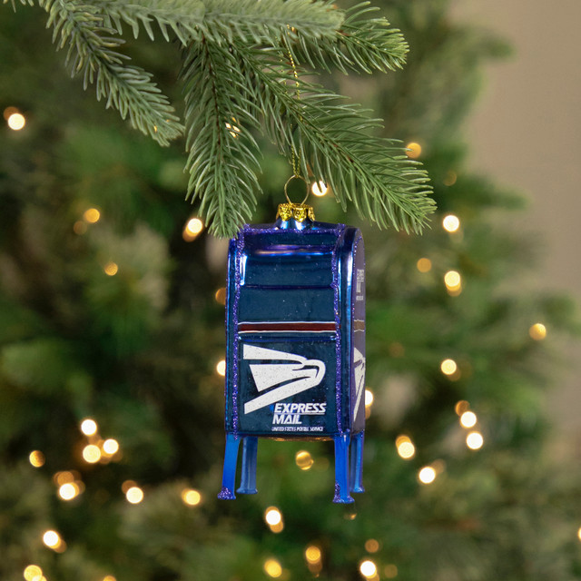 4.5" Shiny Blue Glittered Express Mail USPS Mailbox Glass Christmas ...