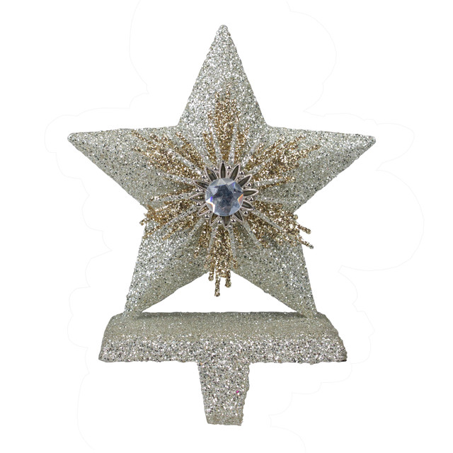 8" Silver & Gold Glittered 5-Point Star Christmas Stocking Holder ...