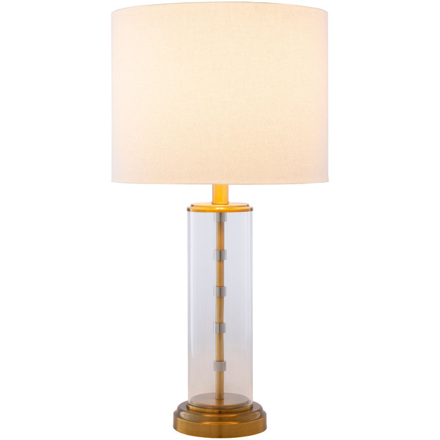 25.25" Contemporary Translucent Glass Body Table Lamp with Gray Drum ...