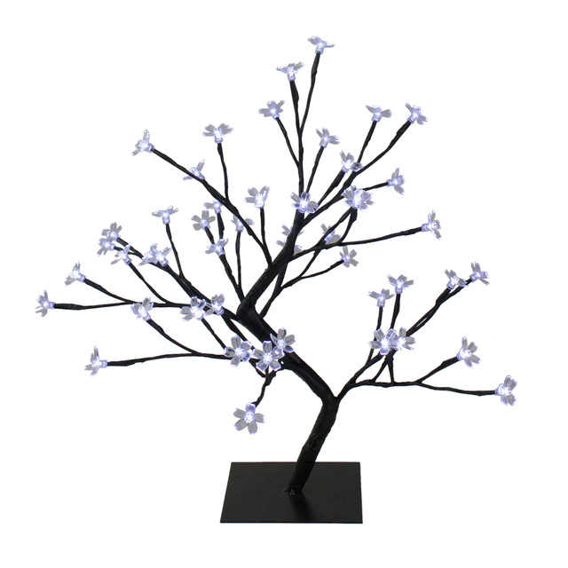 18" Pre-Lit Japanese Sakura Blossom Flower Artificial Tree - Pure White ...