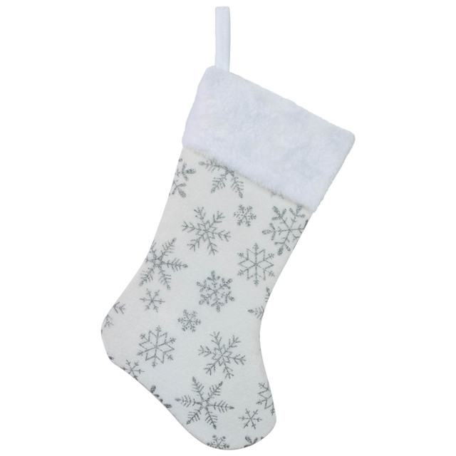 19" White & Silver Snowflakes Christmas Stocking | Christmas Central