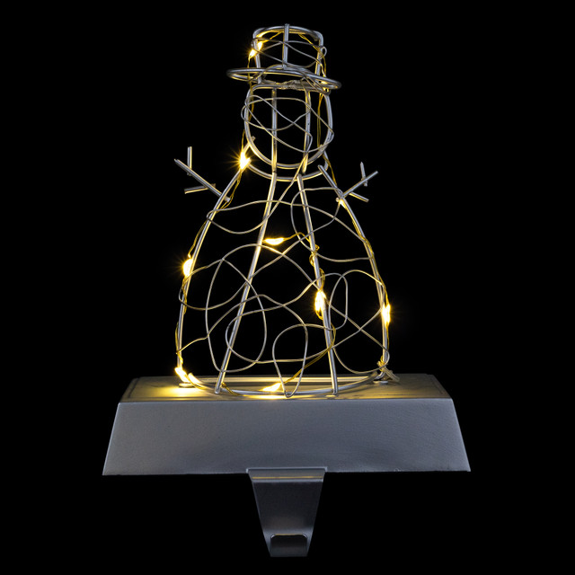 8" LED Lighted Silver Wired Snowman Christmas Stocking Holder ...