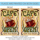 'Cafe Open' Rectangular Outdoor House Flag 40" x 28" | Christmas Central