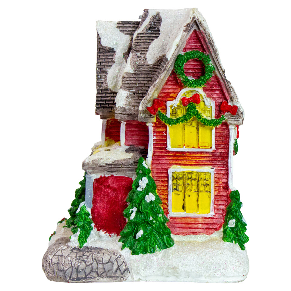 5" Red LED Lighted Snowy House Christmas Village Decoration | Christmas ...