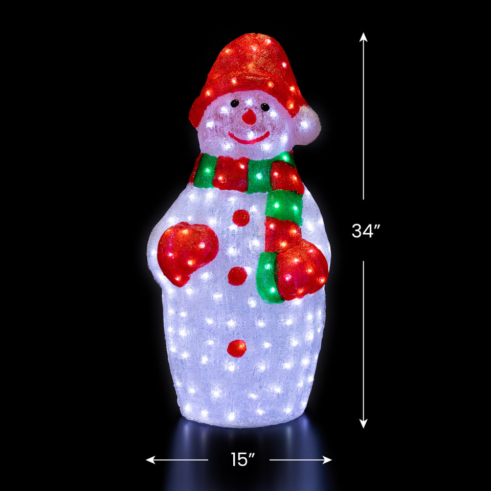 34" Lighted Commercial Grade Acrylic Snowman Christmas Display ...