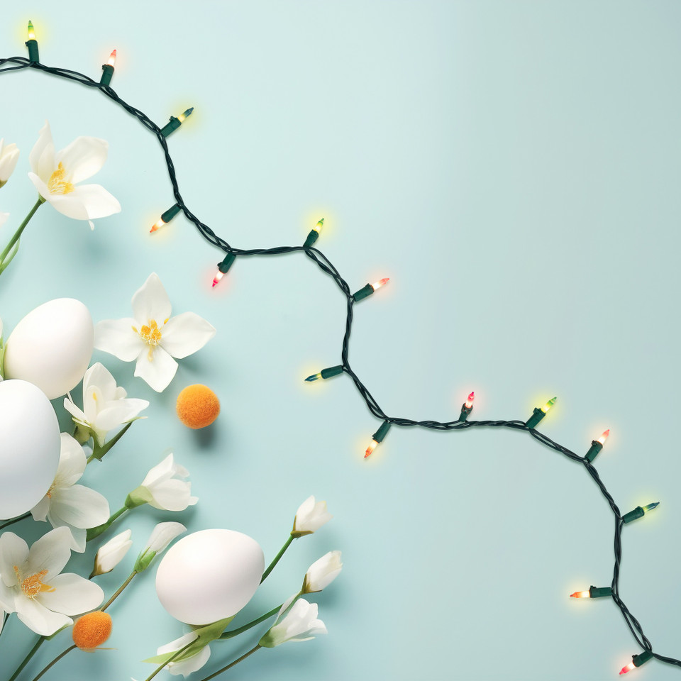 35 Count Pastel Multi-Color Mini Easter Light Set, 7ft Green Wire ...
