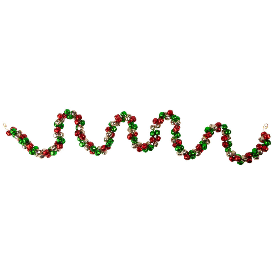 5' Red, Green & Gold Jingle Bell Christmas Garland | Christmas Central