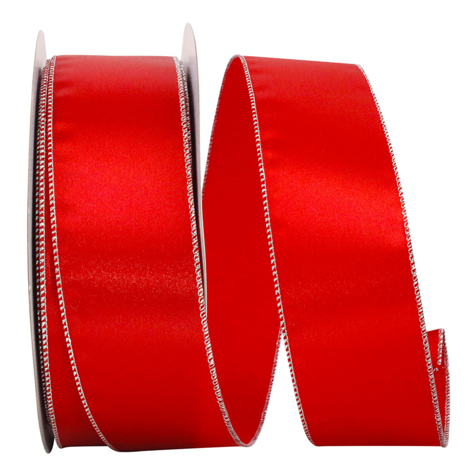Red & Silver Satin Metallic Wired Edge Craft Ribbon 2.5" x 50 Yards ...