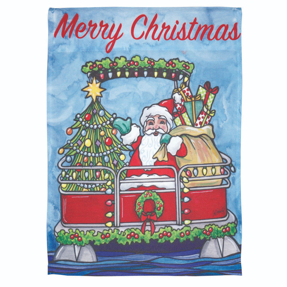 Merry Christmas Santa Pontoon Double Applique Outdoor Large Flag 44" x ...