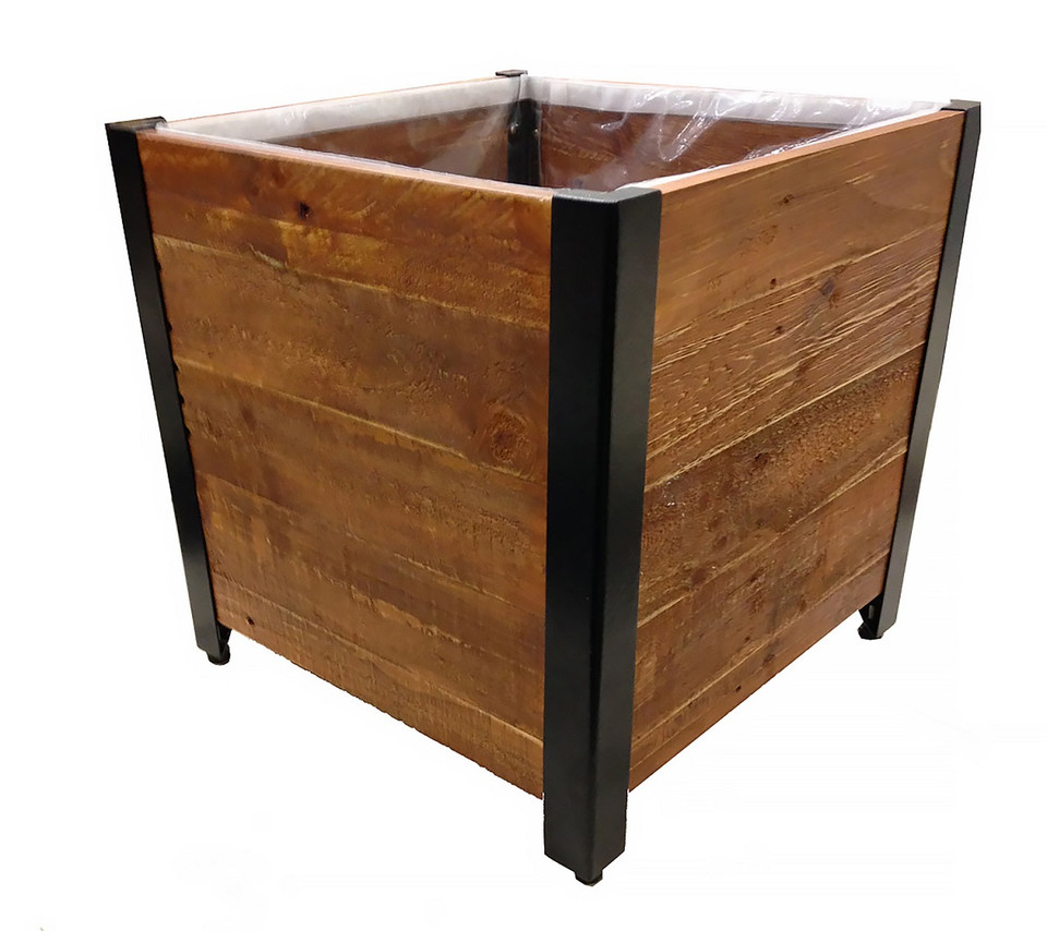 17.5" Brown & Black Outdoor Square Planter Box | Christmas Central
