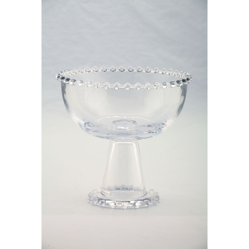 8" Clear Round Hand Blown Beaded Candy Bowl with Pedestal | Christmas ...