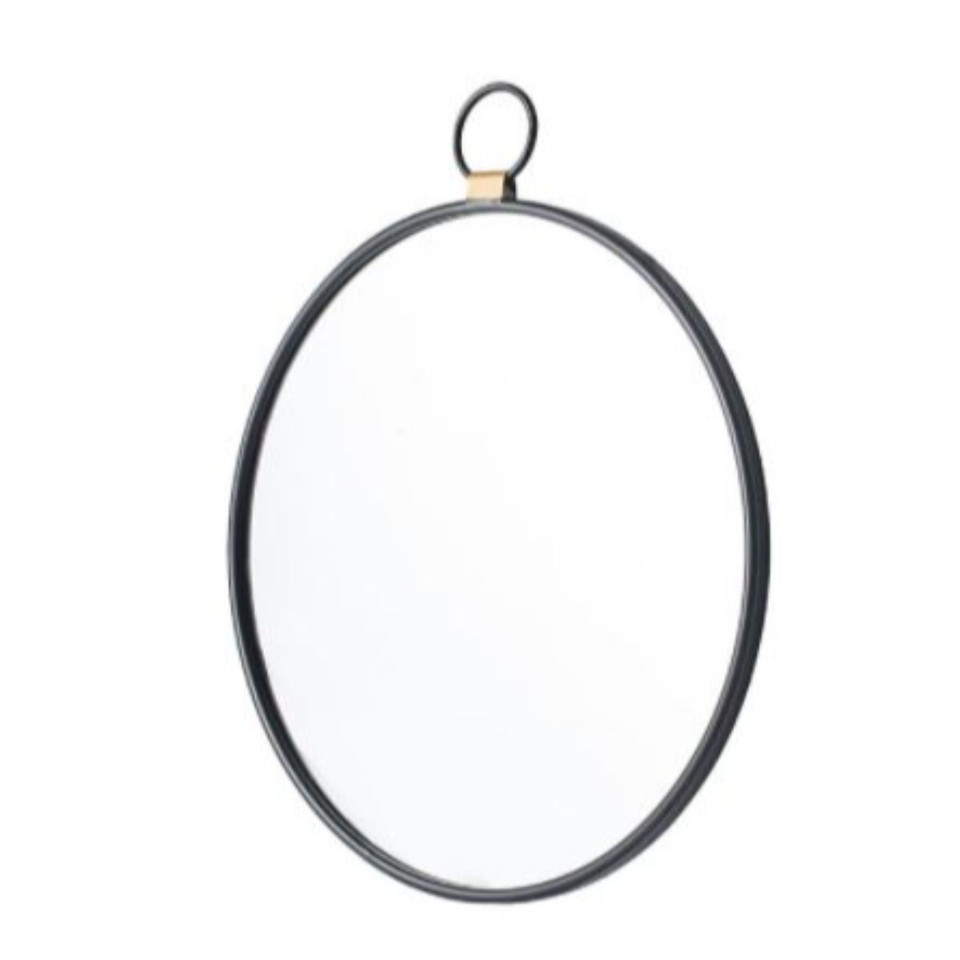 22.75" Black & Clear Oval Round Stopwatch Wall Mirror with Single Loop ...