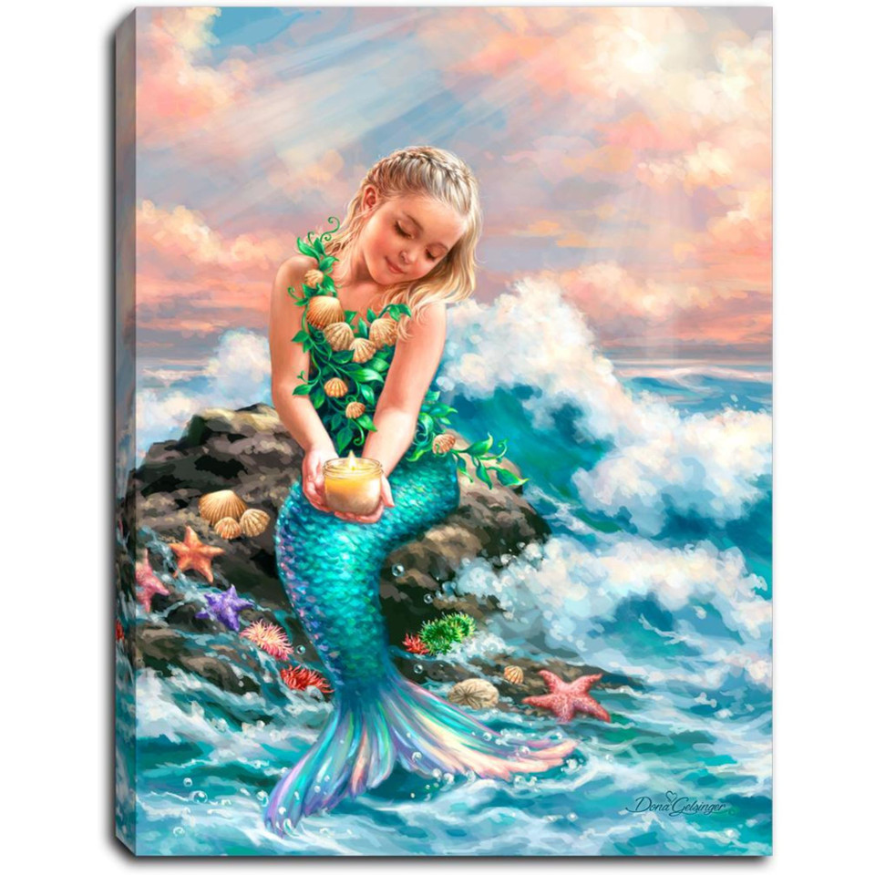 8" Blue & Green Mermaid Princess LED Canvas Tabletop Decor | Christmas ...