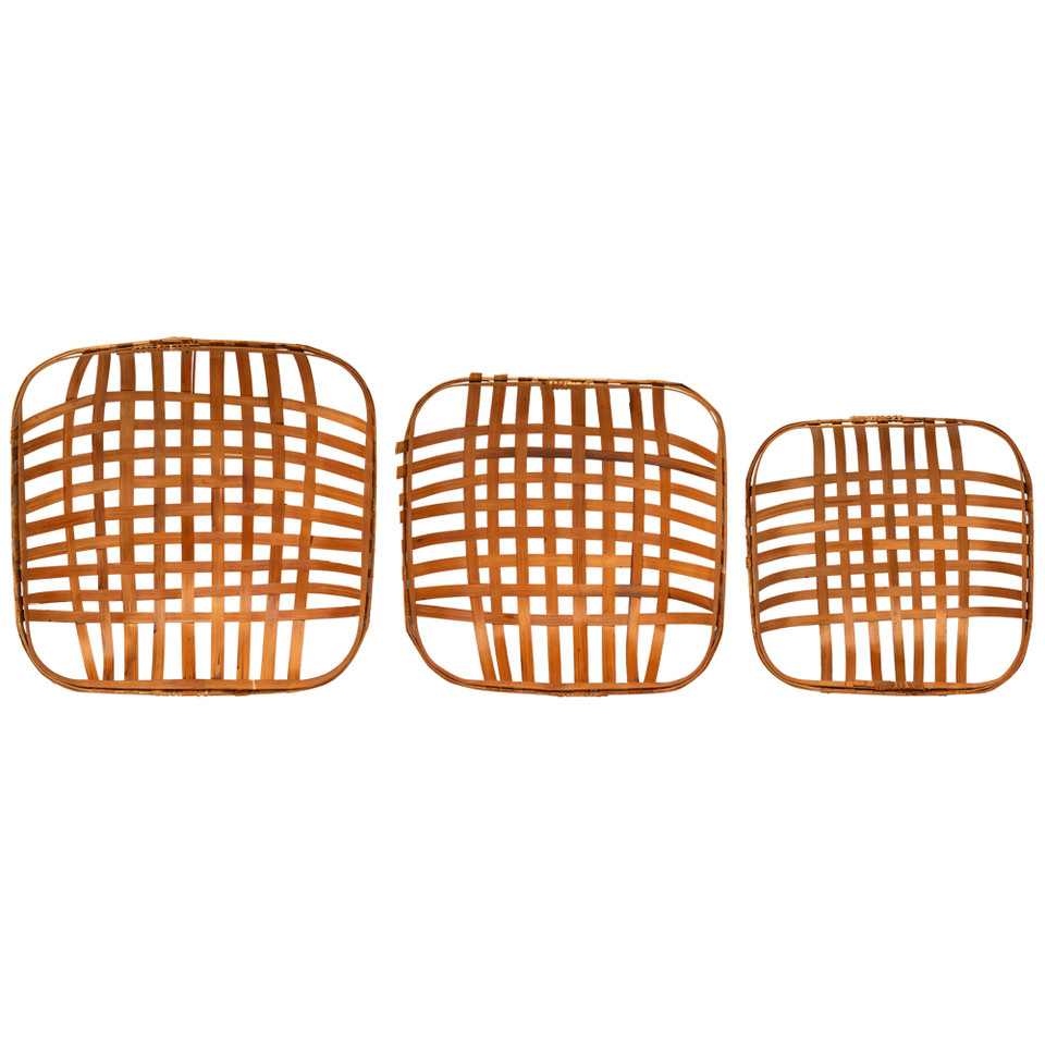 Set of 3 Brown Square Lattice Tobacco Table Top Baskets | Christmas Central