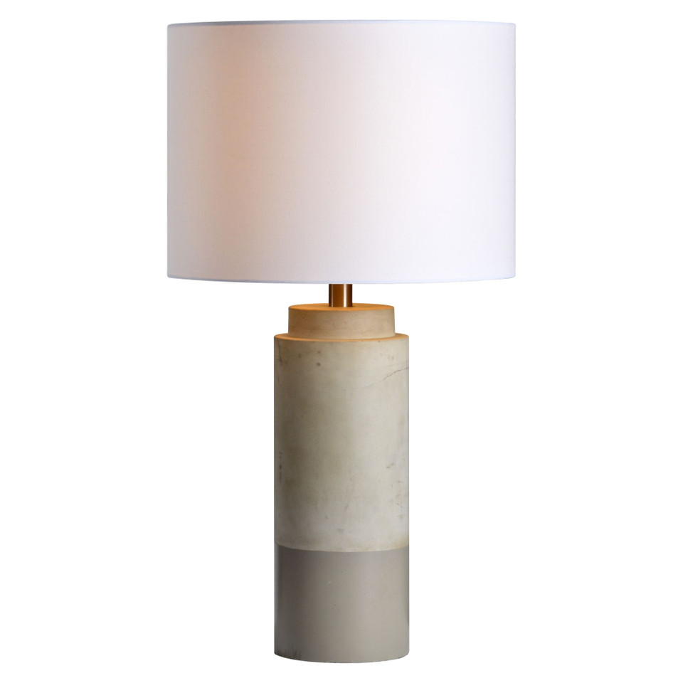 27" Gray & Brown Circular Base Table Lamp with White Drum Shade ...