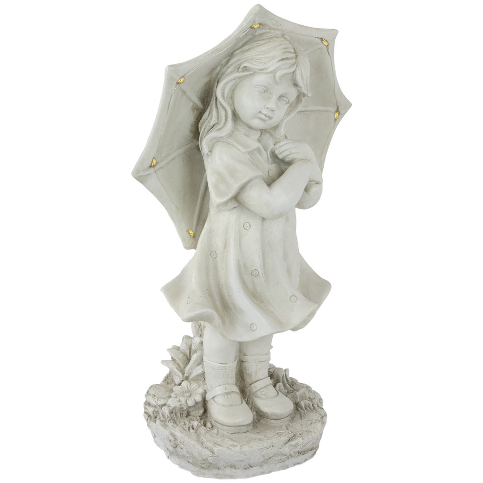18" Solar LED Lighted Girl with Umbrella Outdoor Garden Statue ...