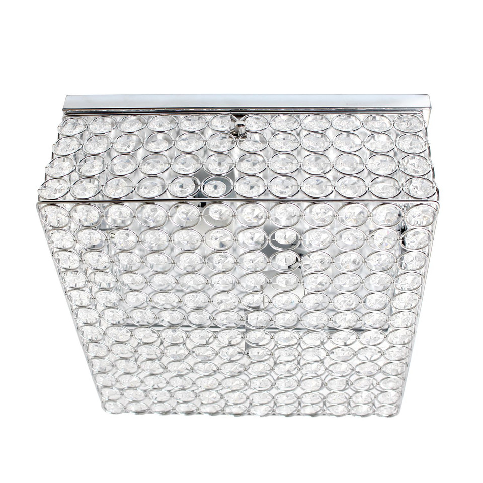 Crystal Drop 2-Light Square Ceiling Flush Mount - 12" - Chrome Finish ...